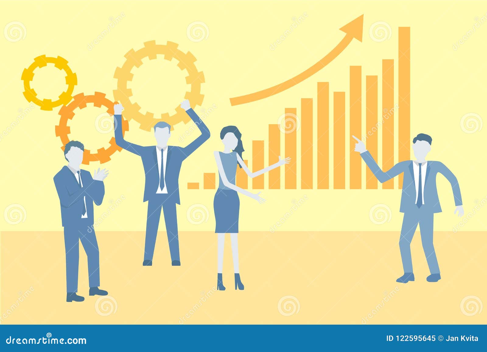 Business Flat Design Vector with a Team Celebrating Success and Showing ... Business Flat Design Vector with a Team Celebrating Success and Showing ...