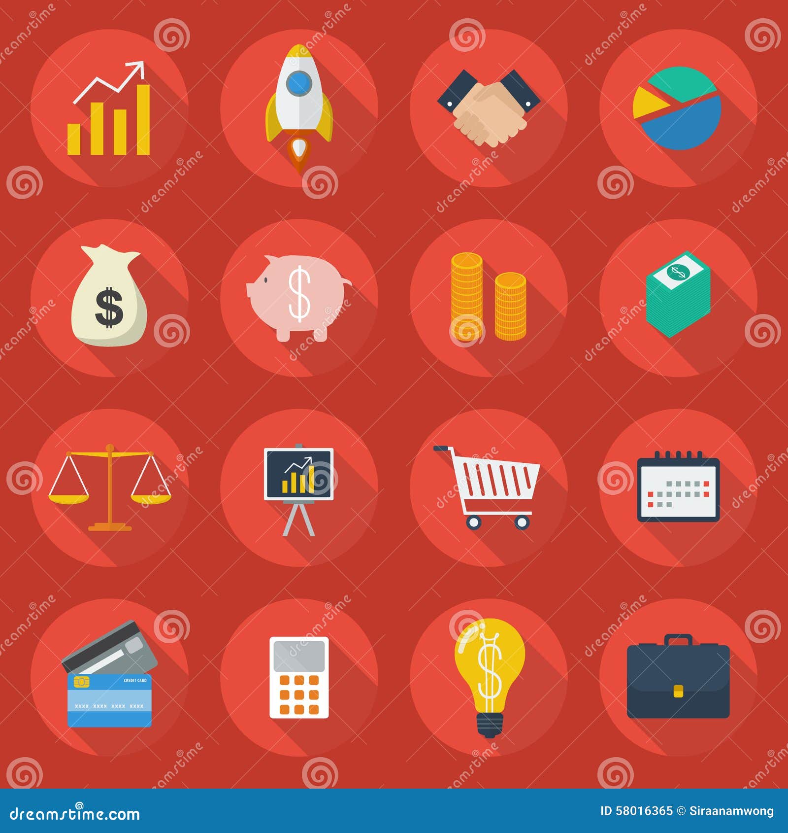 Business Flat Icon Set stock vector. Illustration of briefcase - 58016365