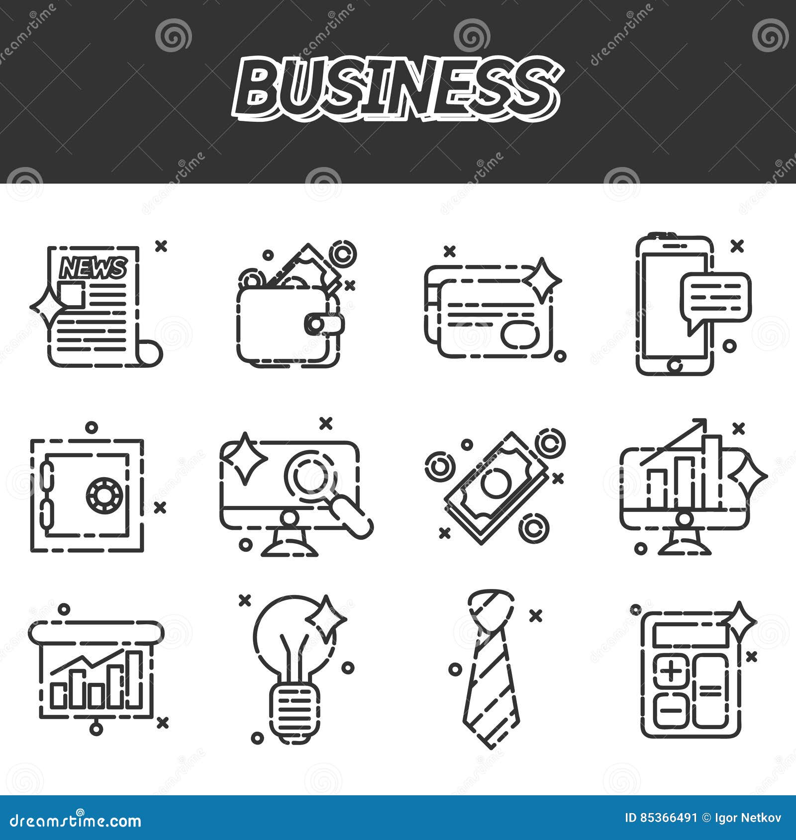 Business flat icons set stock vector. Illustration of calendar - 85366491