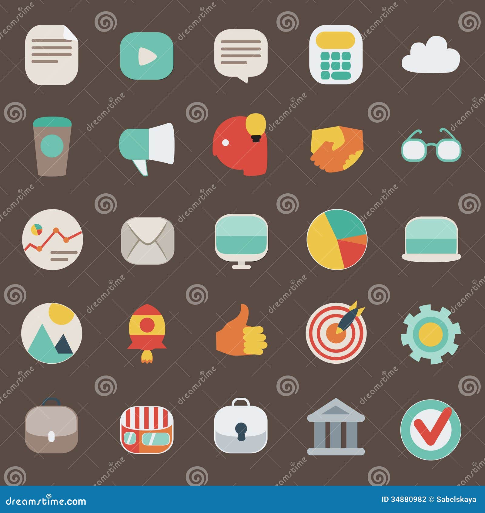 Business flat icons set stock vector. Illustration of isolated - 34880982