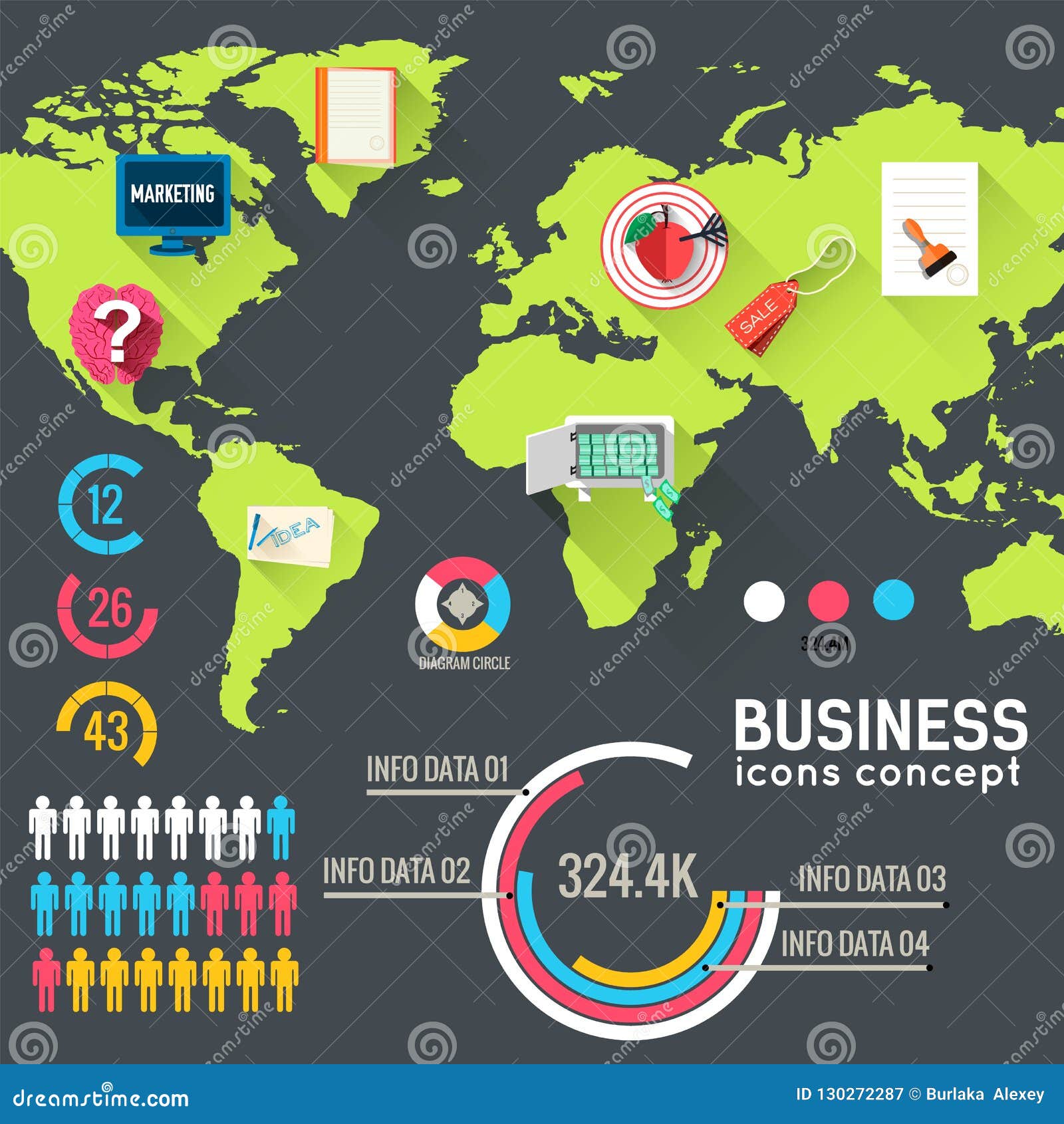 Business Flat Infographic World Template with Text Fields. Vector ...