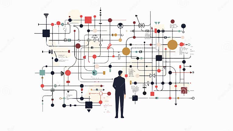Business Flowchart with Man Working on Algorithmic Process Stock ...