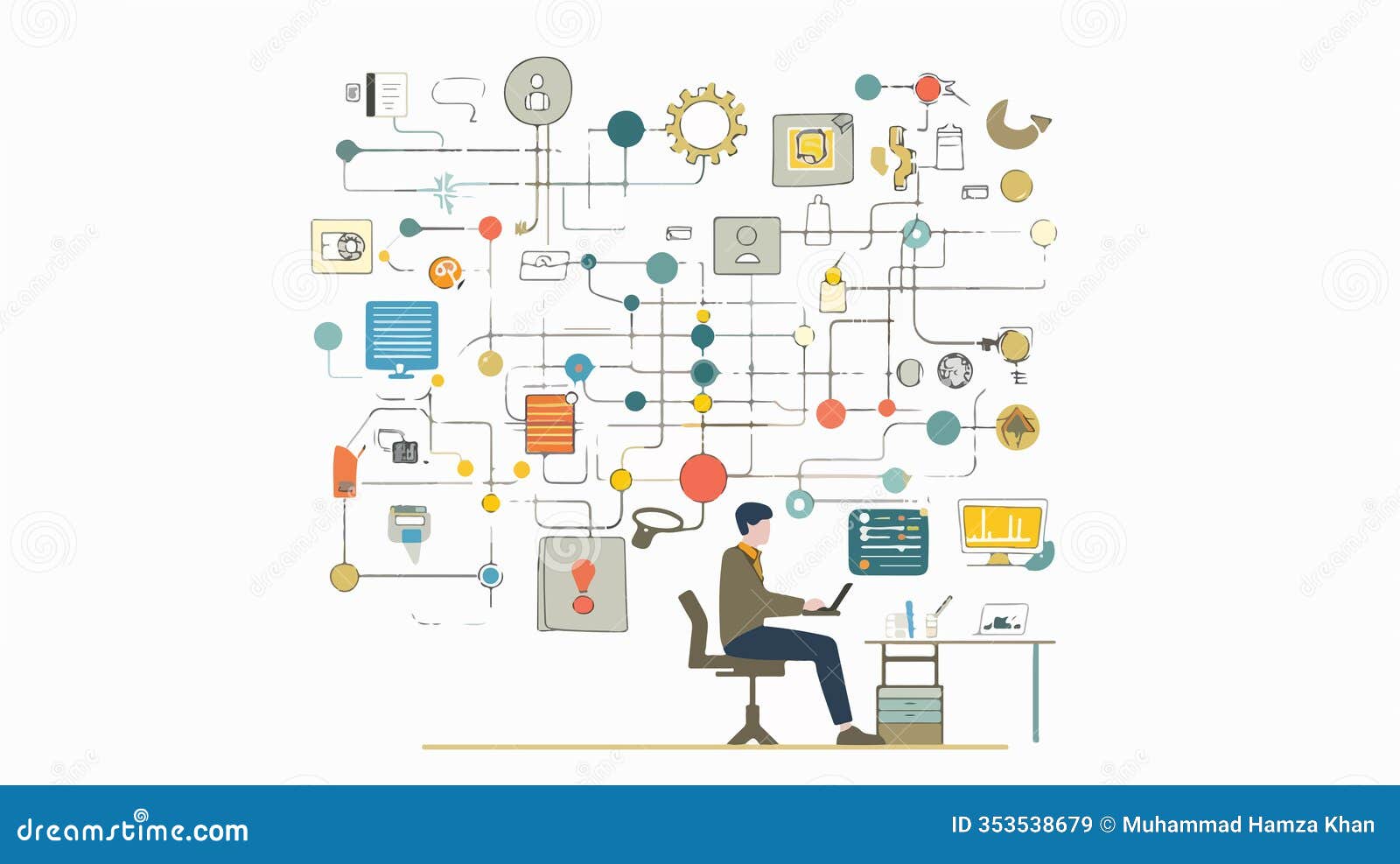 Business Flowchart with Man Working on Algorithmic Process Stock Illustration - Illustration of ...