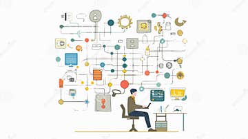 Business Flowchart with Man Working on Algorithmic Process Stock Illustration - Illustration of ...