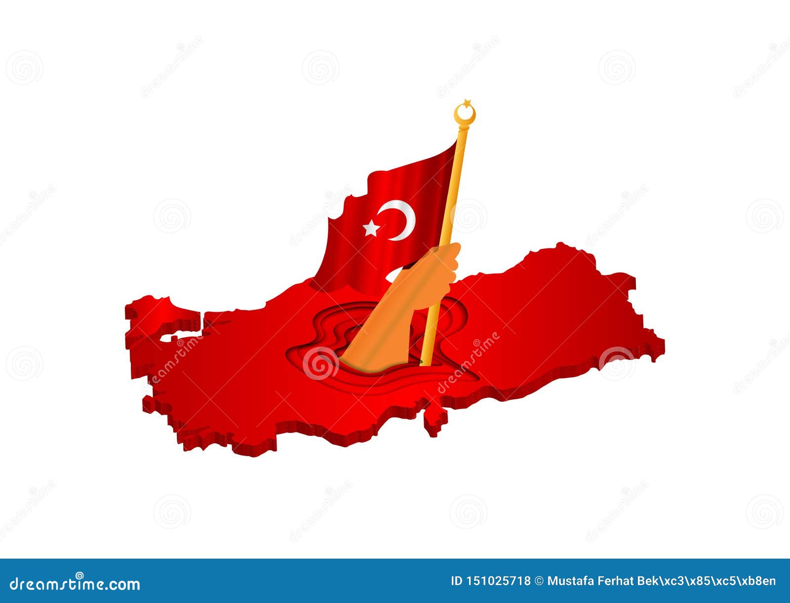 3D Moon and Star Figure on Turkey 3D Map Render, Waving Flag Turkey ...