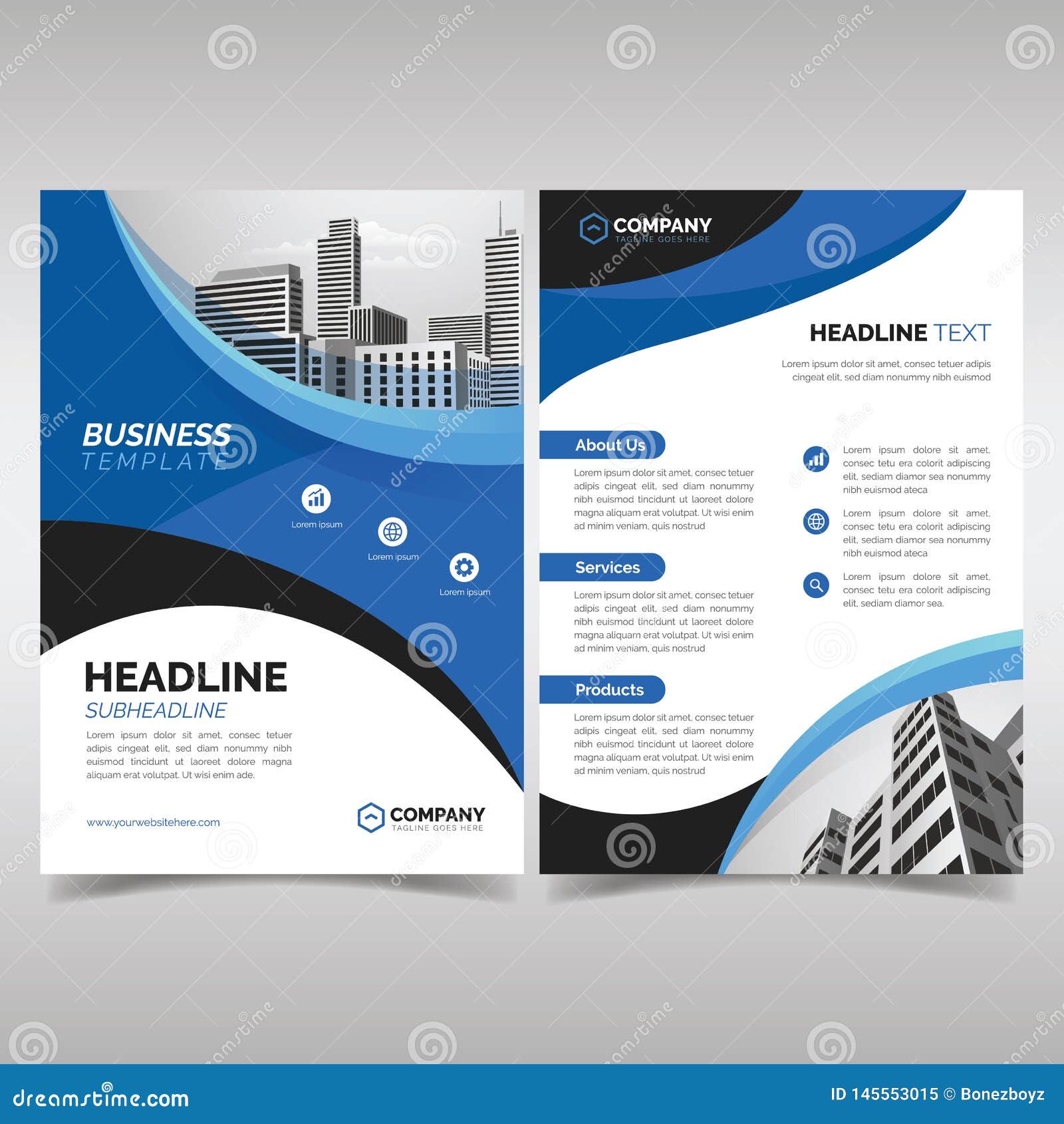 Business Flyer Template with Wavy Blue Shapes Stock Vector ...