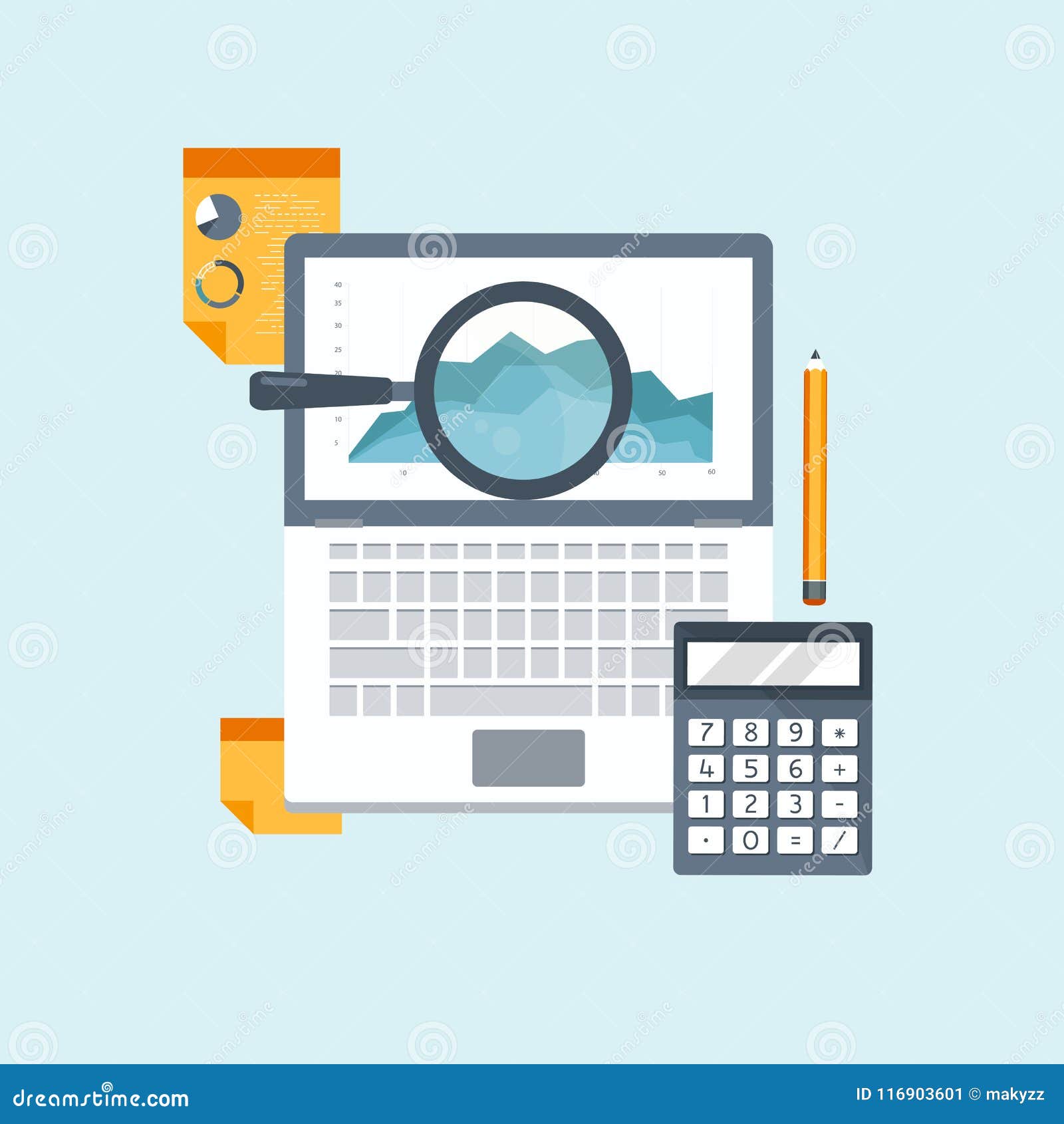 Business Forecast Banner. Computer with Chart and Calculator Stock ...