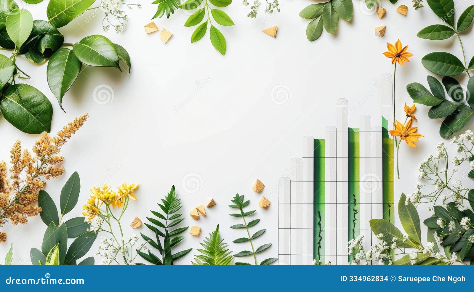 Business Frame on White Background with Greenery and Graph Elements for ...