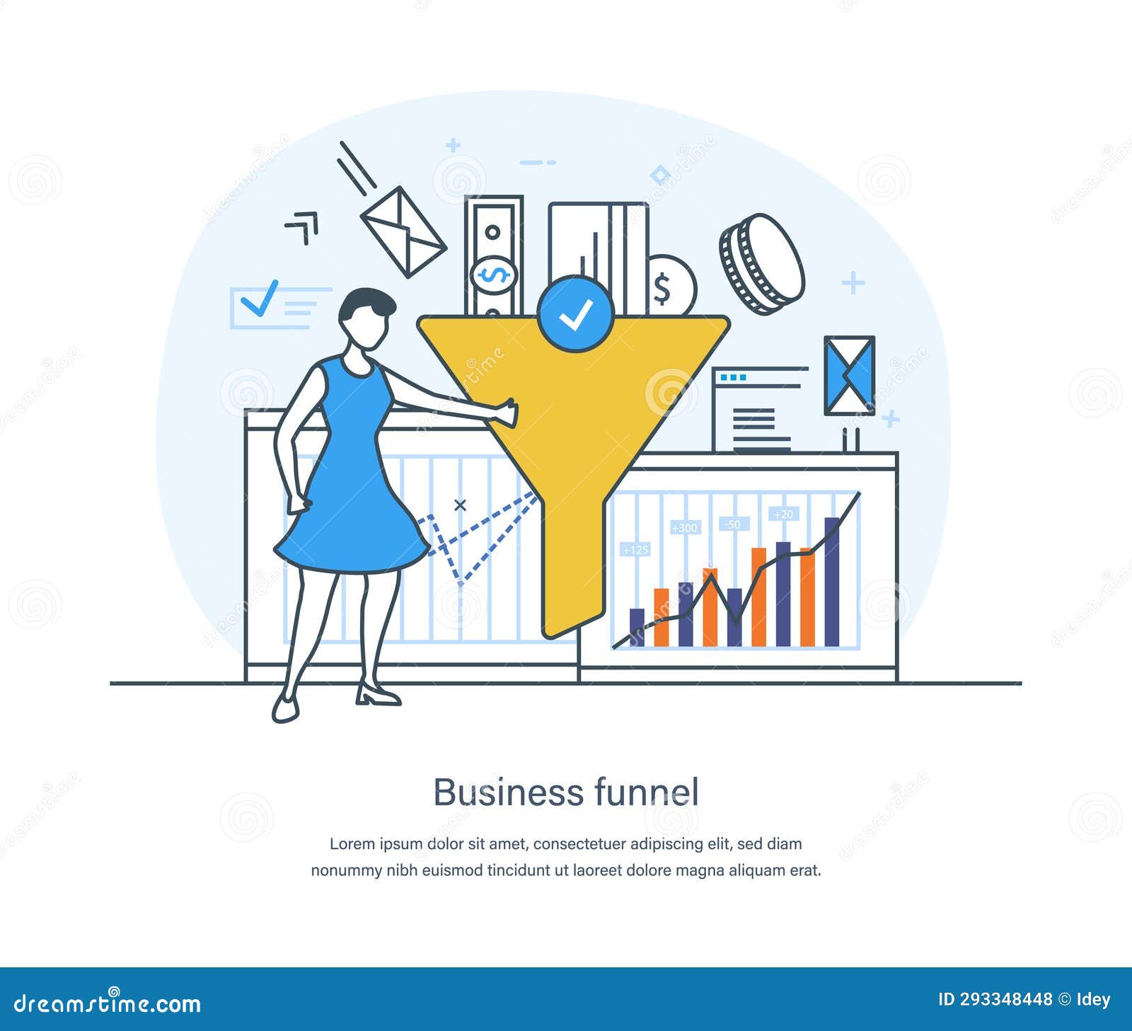 Business Funnel, Conversion, Marketing, Digital Sales Funnel Flat Line ...