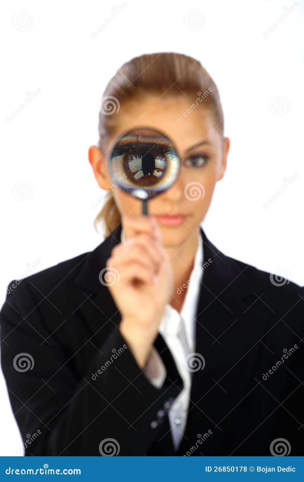Business Girl and Magnifying Glass Stock Photo - Image of contemporary ...