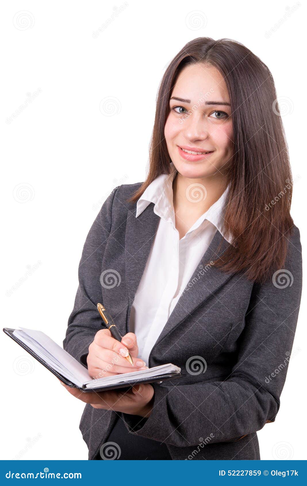 Business Girl Takes Notes in Notepad Stock Image - Image of cheerful ...