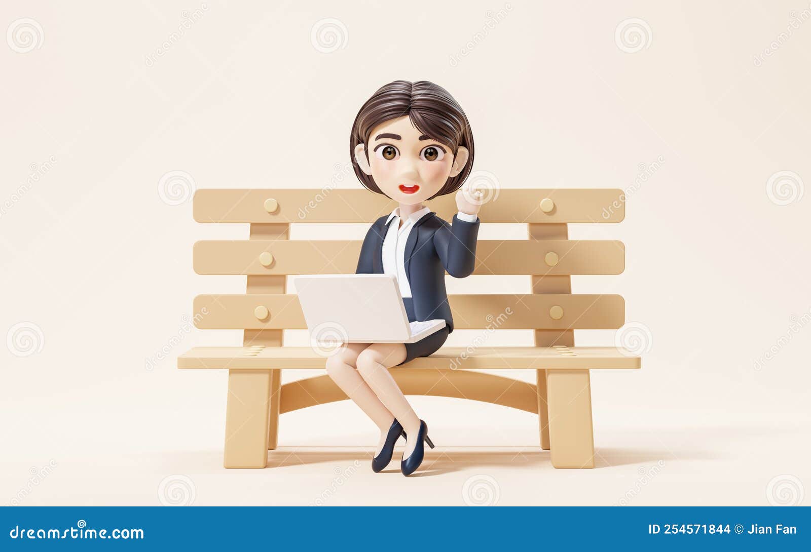 Business Girl Working with Computer, 3d Rendering Stock Illustration ...