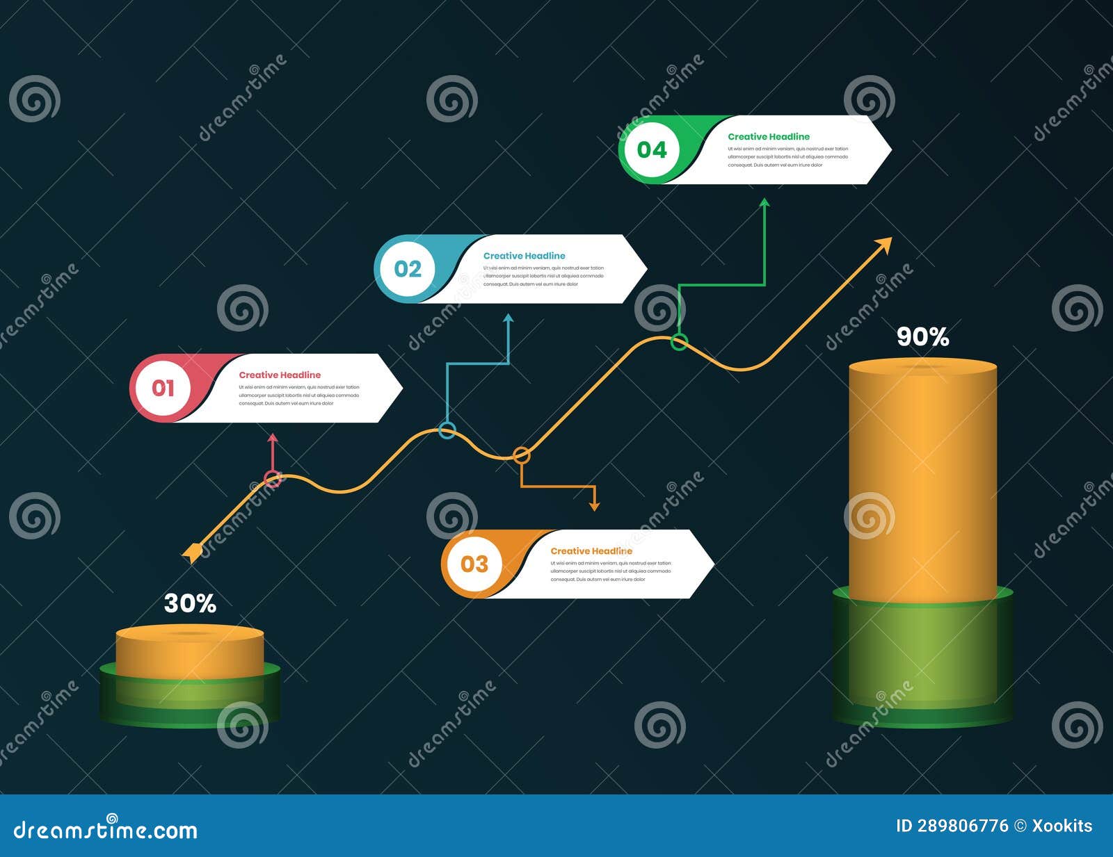 Business Goal Representation Step Infographic with Arrow and Cylinder ...
