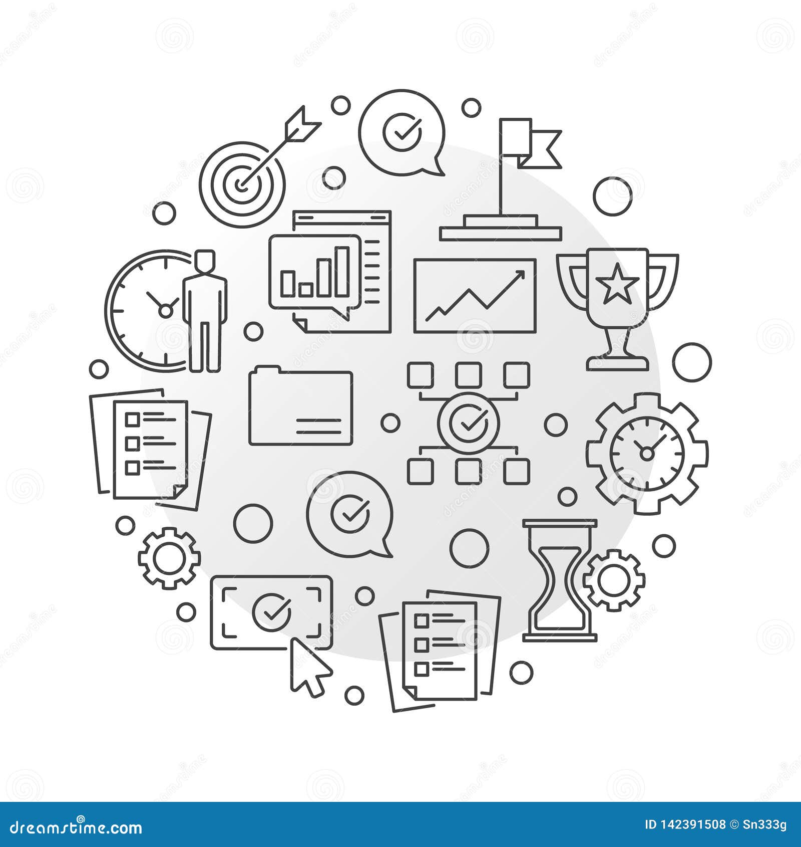 Business Goals Vector Round Illustration in Thin Line Style Stock ...