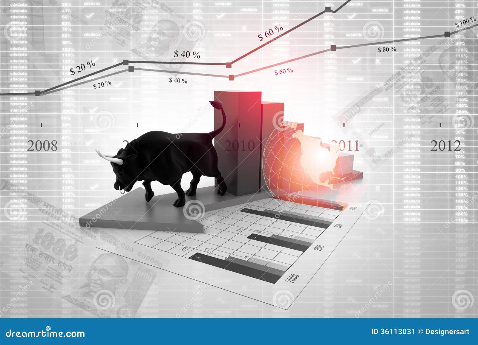 Business graph with bull stock illustration. Illustration of analyst ...