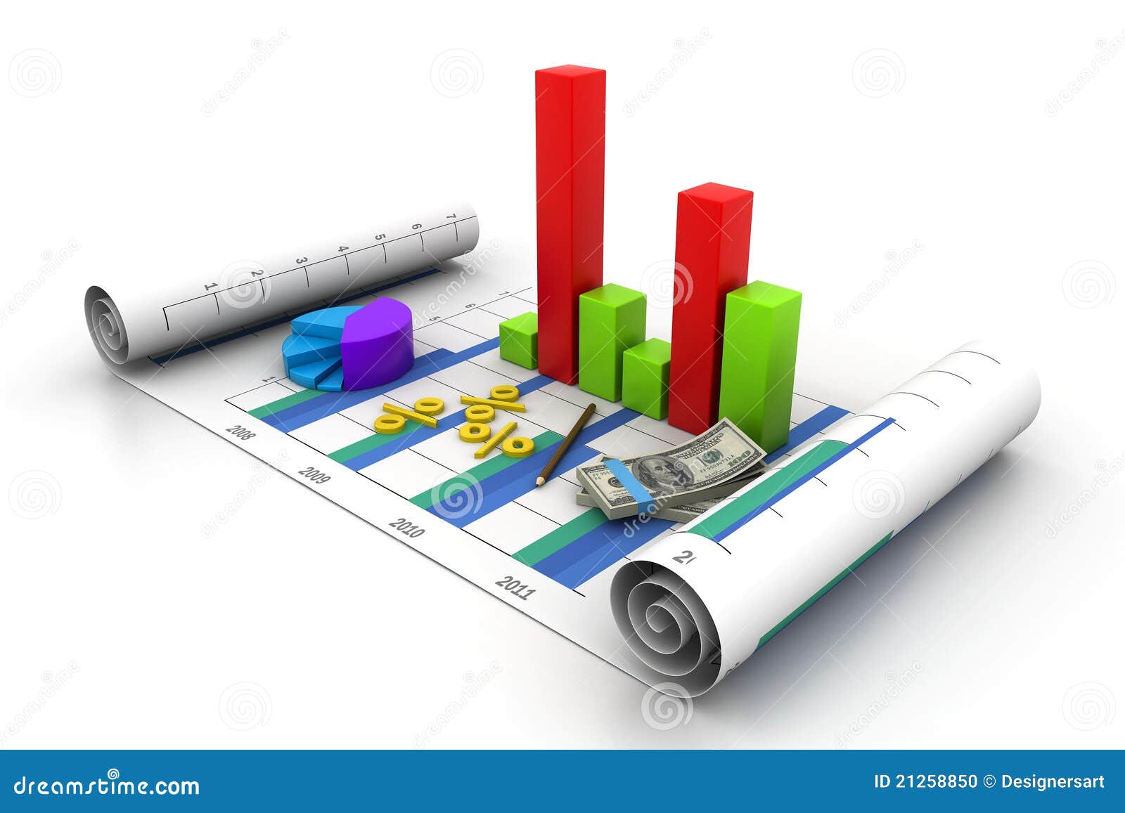 Business Graph Chart and Money Stock Illustration - Illustration of ...