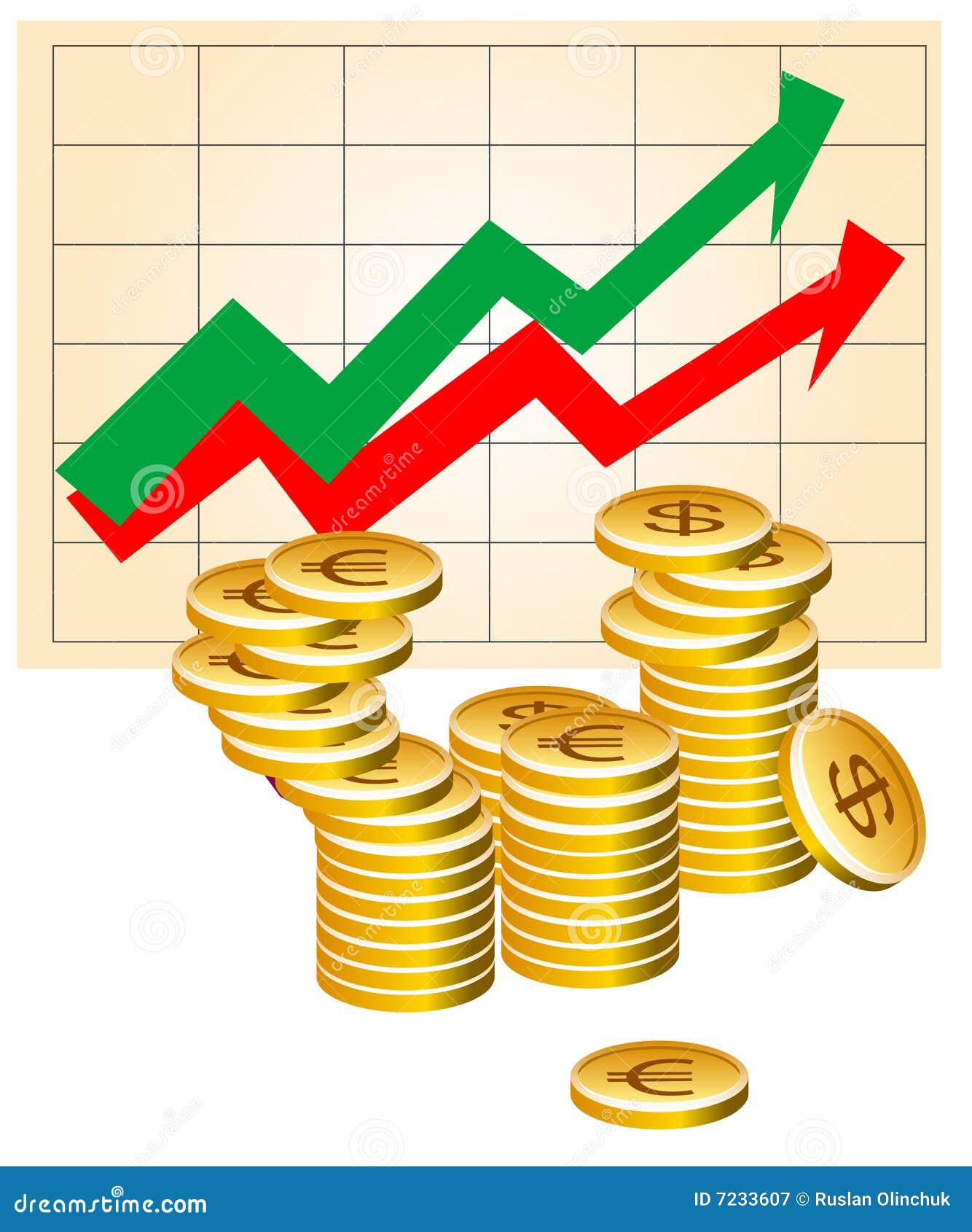 Business graph with coins stock vector. Illustration of dollar - 7233607