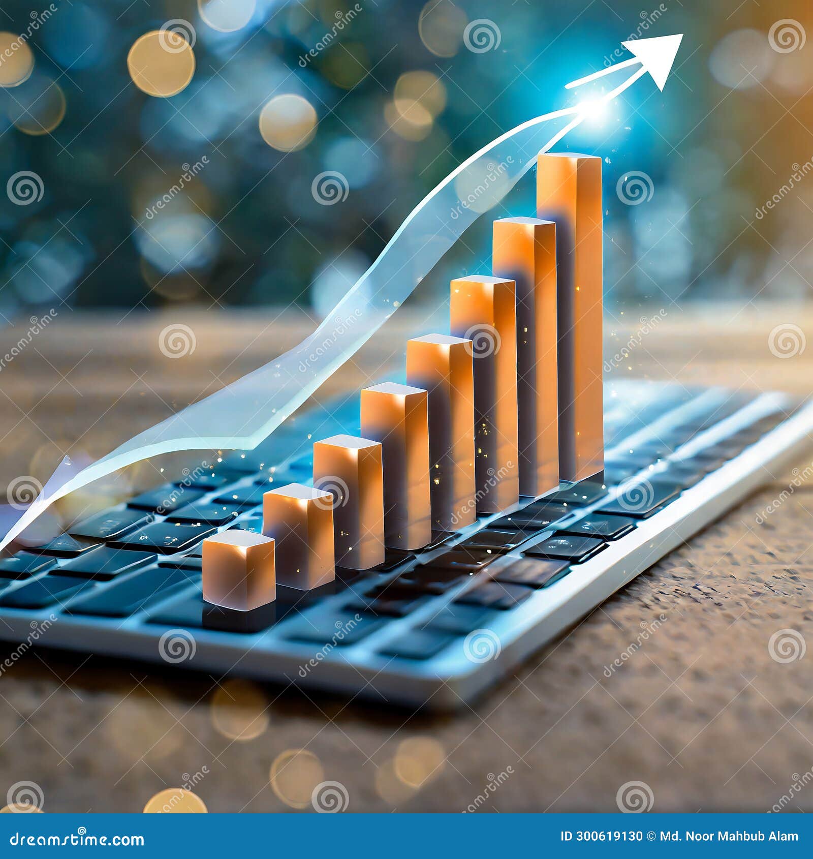Business Graph on Computer Keyboard with Bokeh Light Background ...