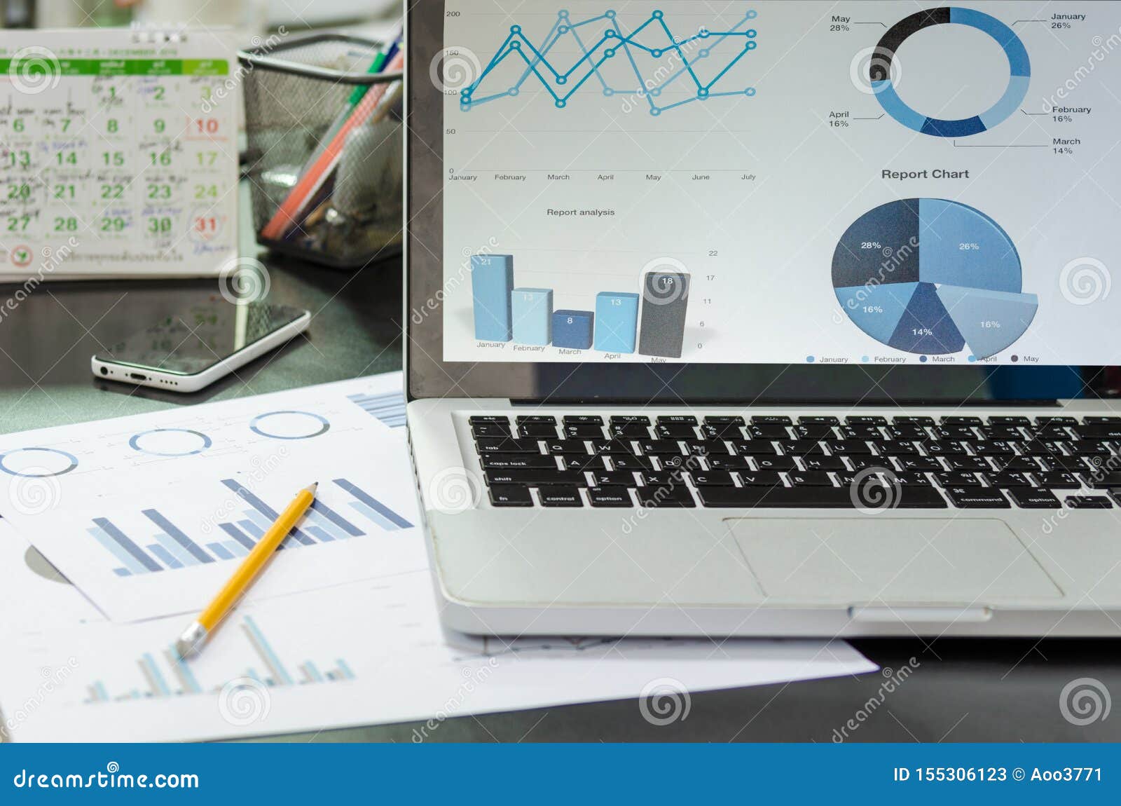 Business Graph and Computer Laptop Stock Image - Image of planning ...