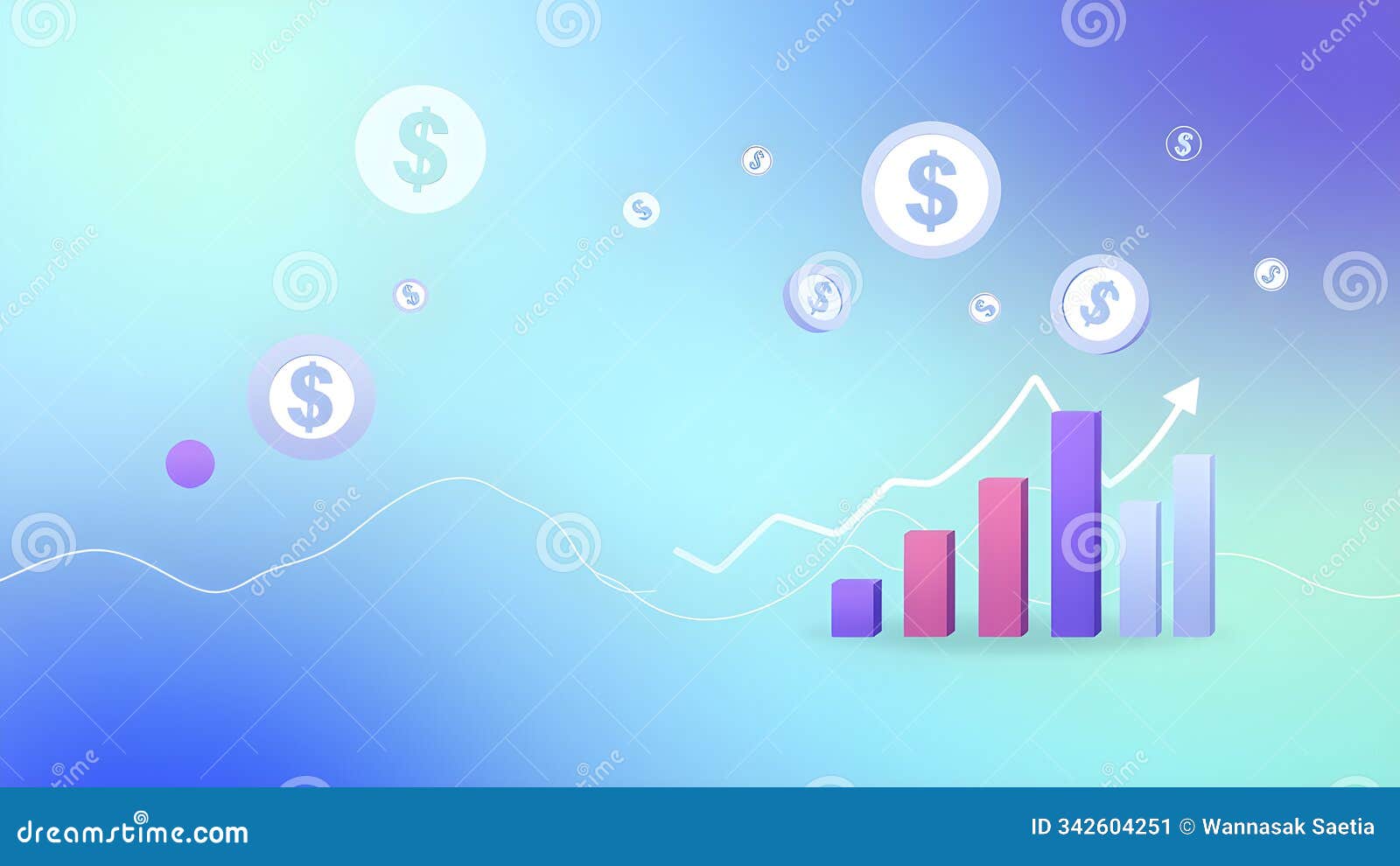 Business Graph with Dollar Sign on Blue Background. 3d Illustration ...