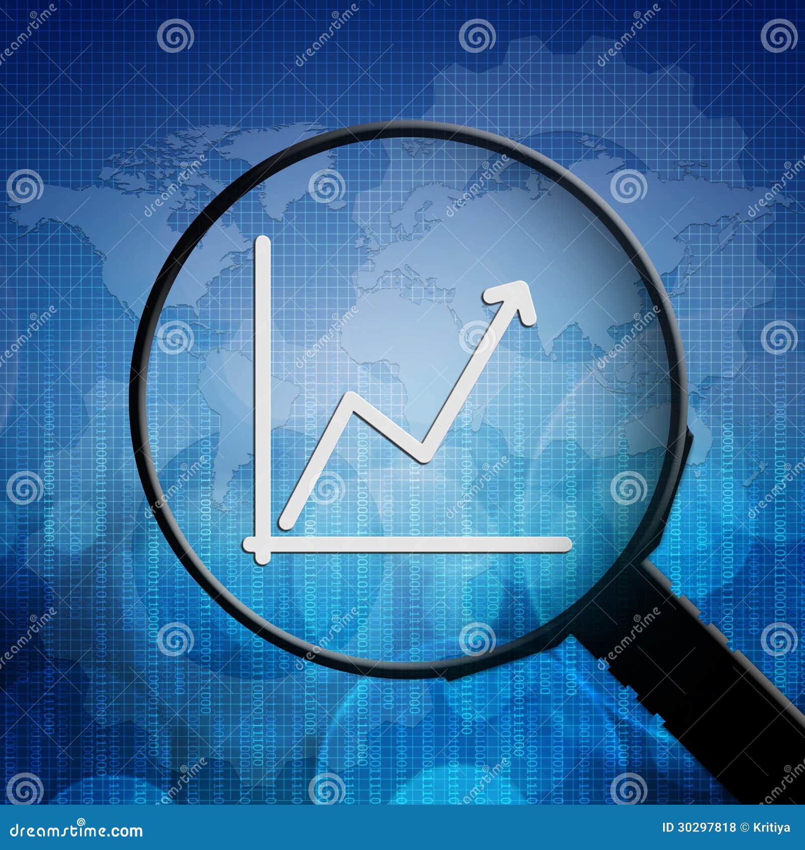 Business Graph in Magnifying Glass Stock Illustration - Illustration of ...