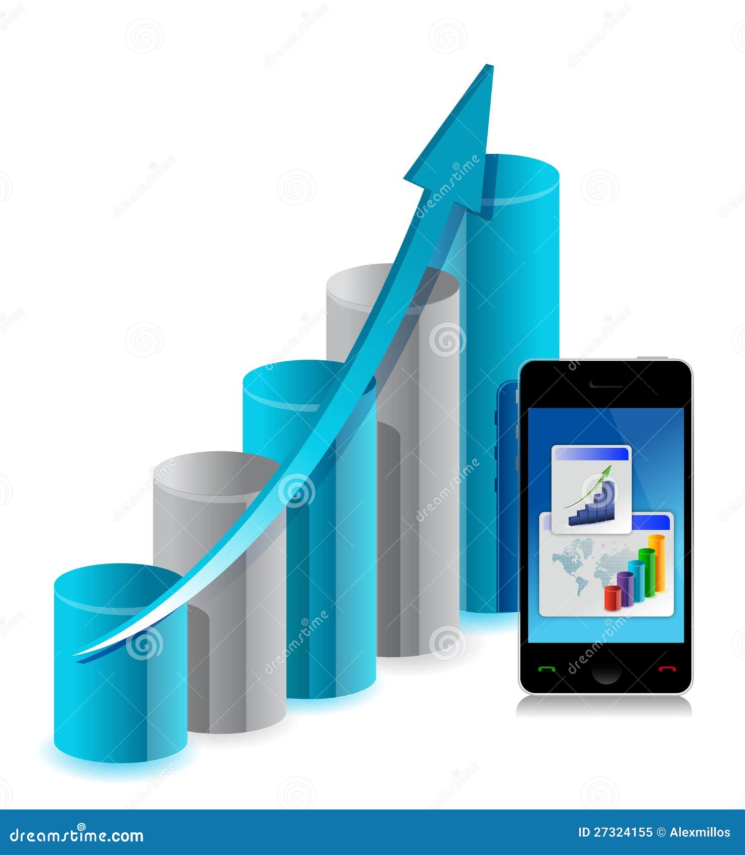 Business Graph and Mobile Phone Stock Illustration - Illustration of ...