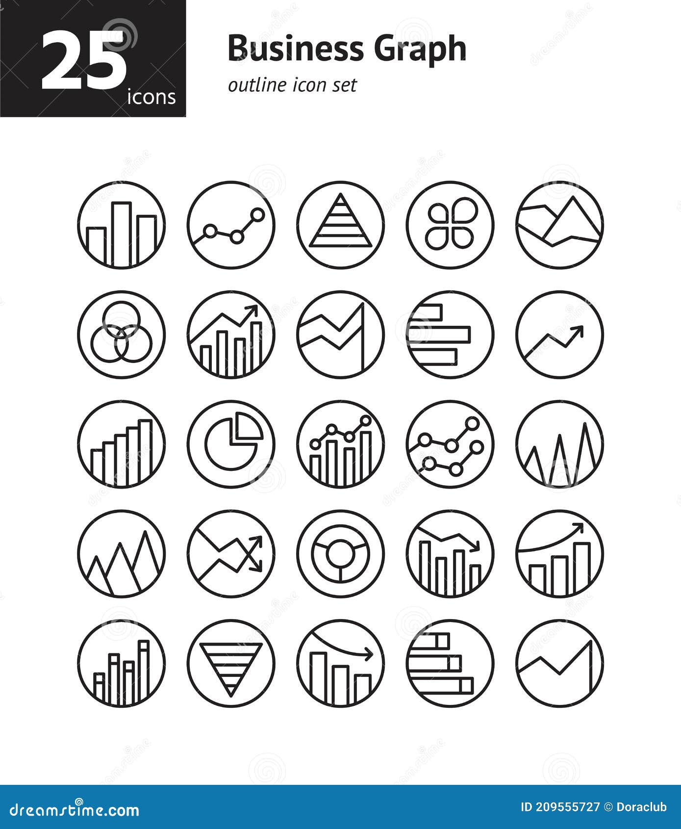 Business Graph Outline Icon Set. Stock Vector - Illustration of icon ...
