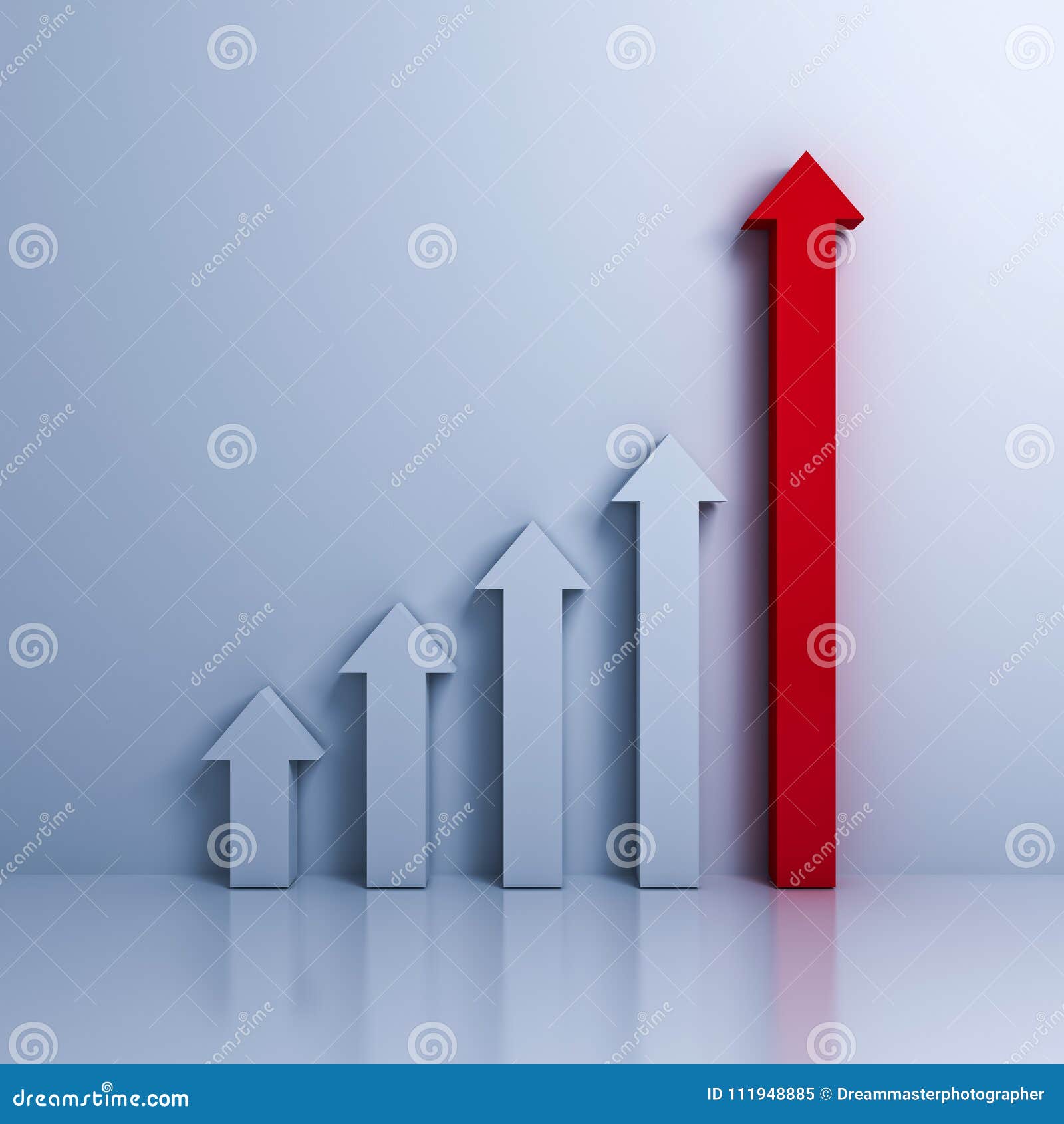 Business Graph with Red Rising Up Arrow Over White Wall Background with ...