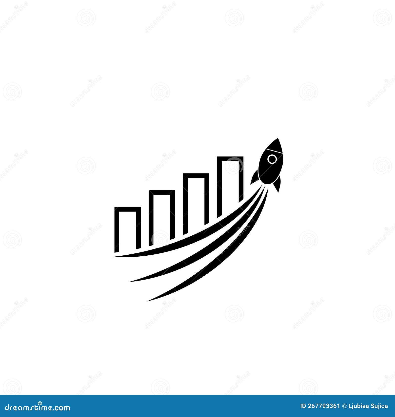 Business Graph with Rocket Going Up Icon Isolated on White Background ...