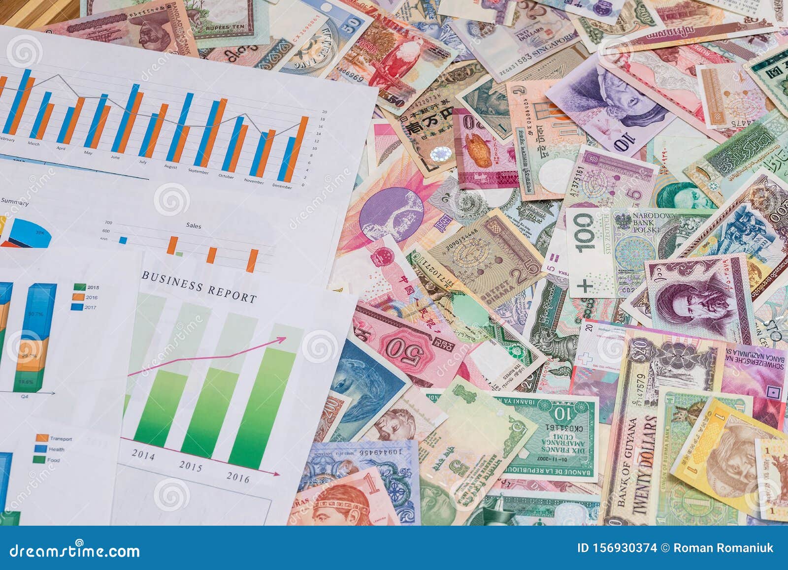 Business Graph with World Paper Currency Stock Photo - Image of data ...