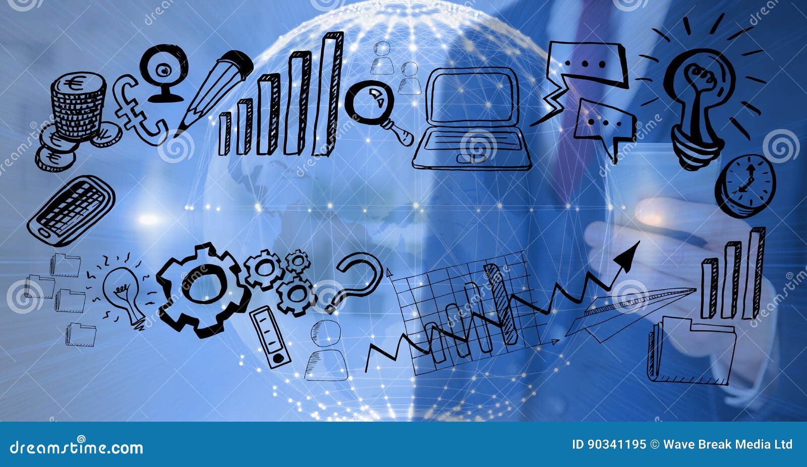 Business Graphic with Technological Background and 3D Earth Stock ...