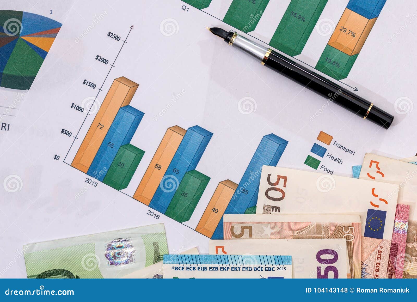 Business Graphics with Euro Banknotes Stock Photo - Image of money ...