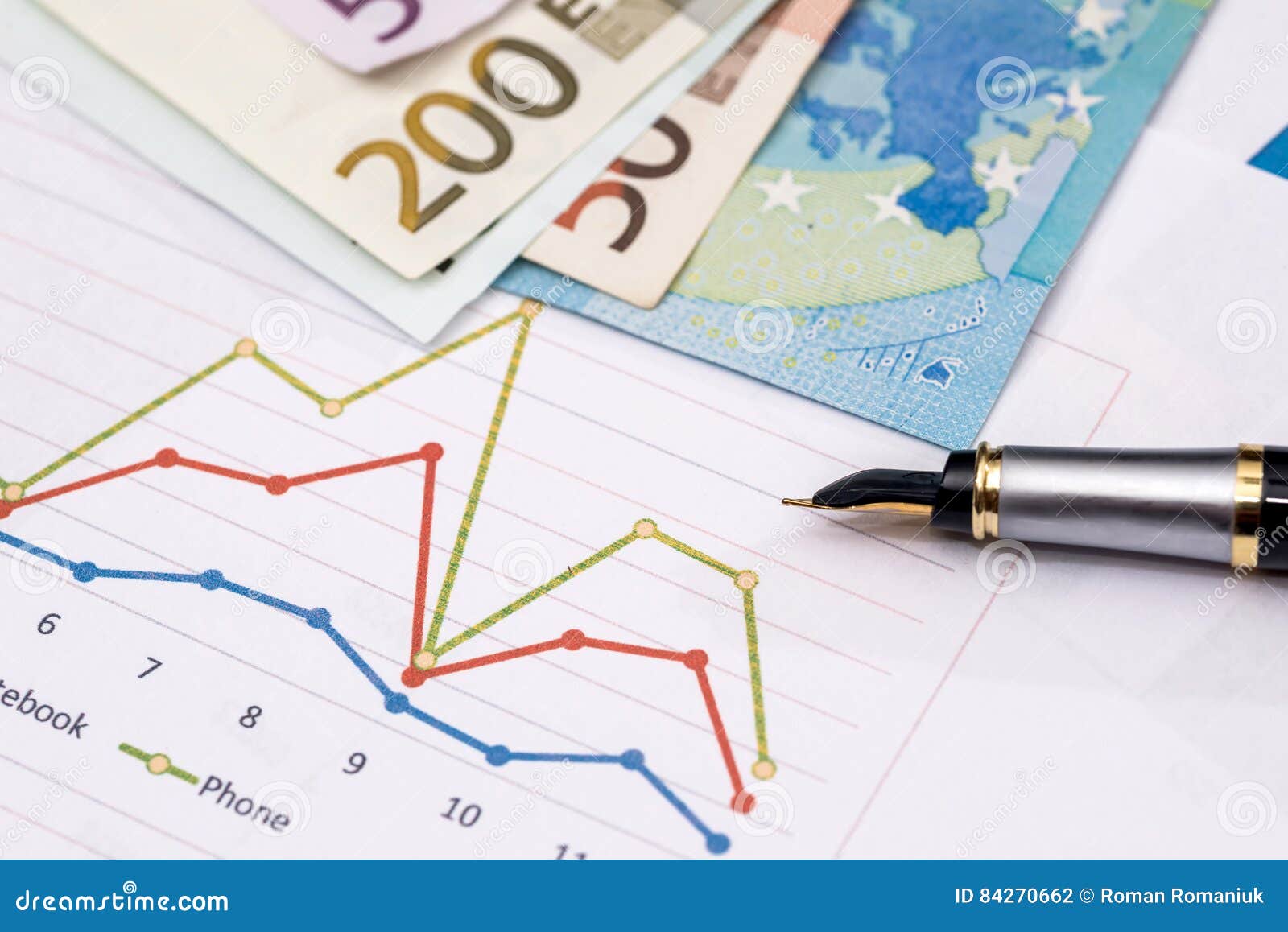 Business Graphics with Euro Notes Stock Photo - Image of euro, earnings ...