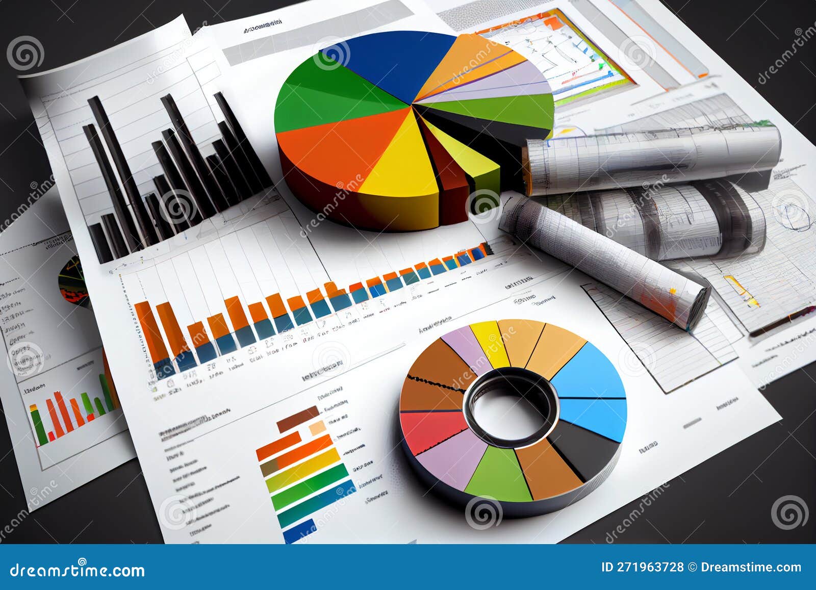 Business Graphs and Charts on Table. Financial Development, Banking ...
