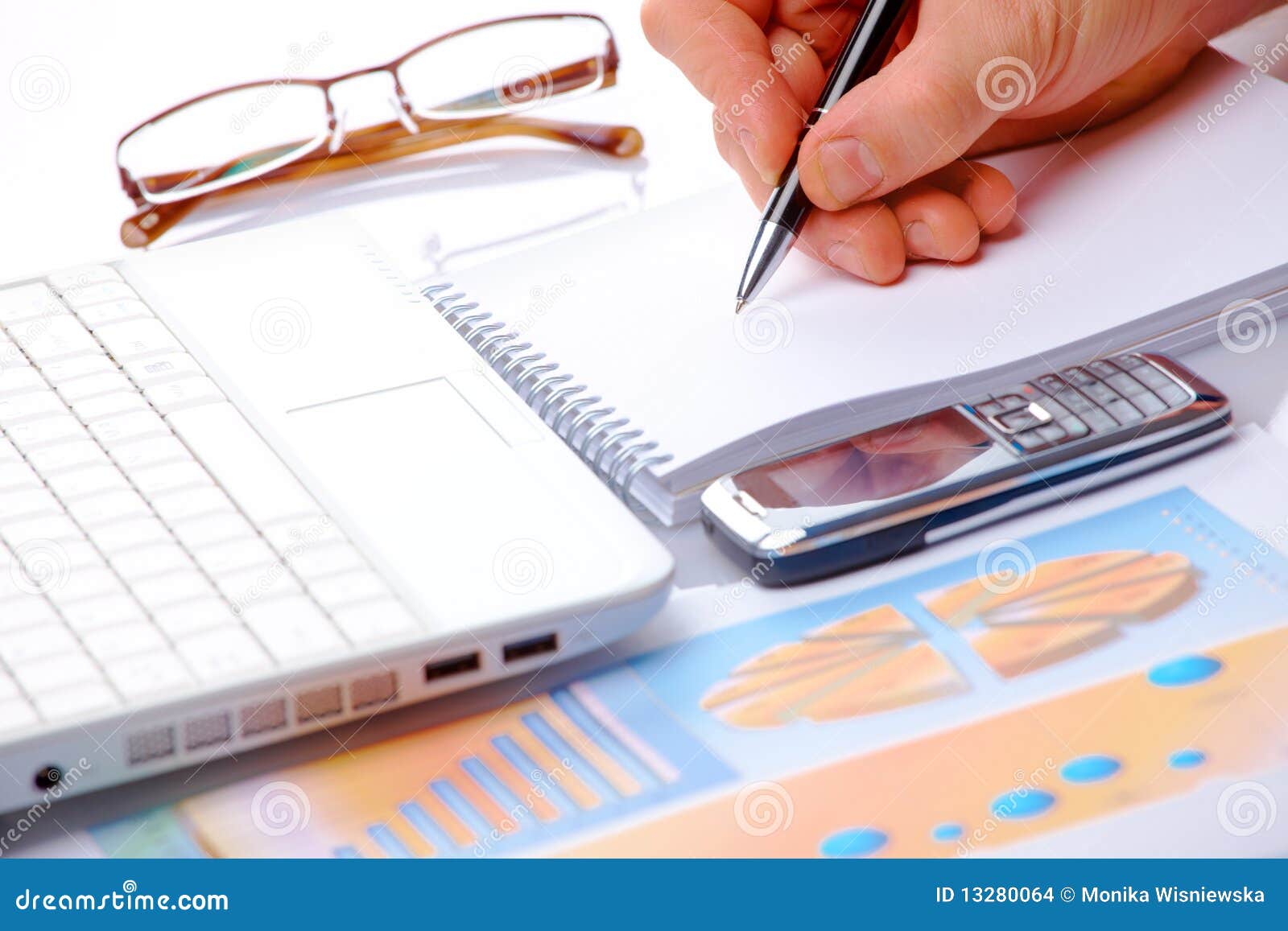 Business Graphs and Male Hand Over Notes Stock Photo - Image of ...