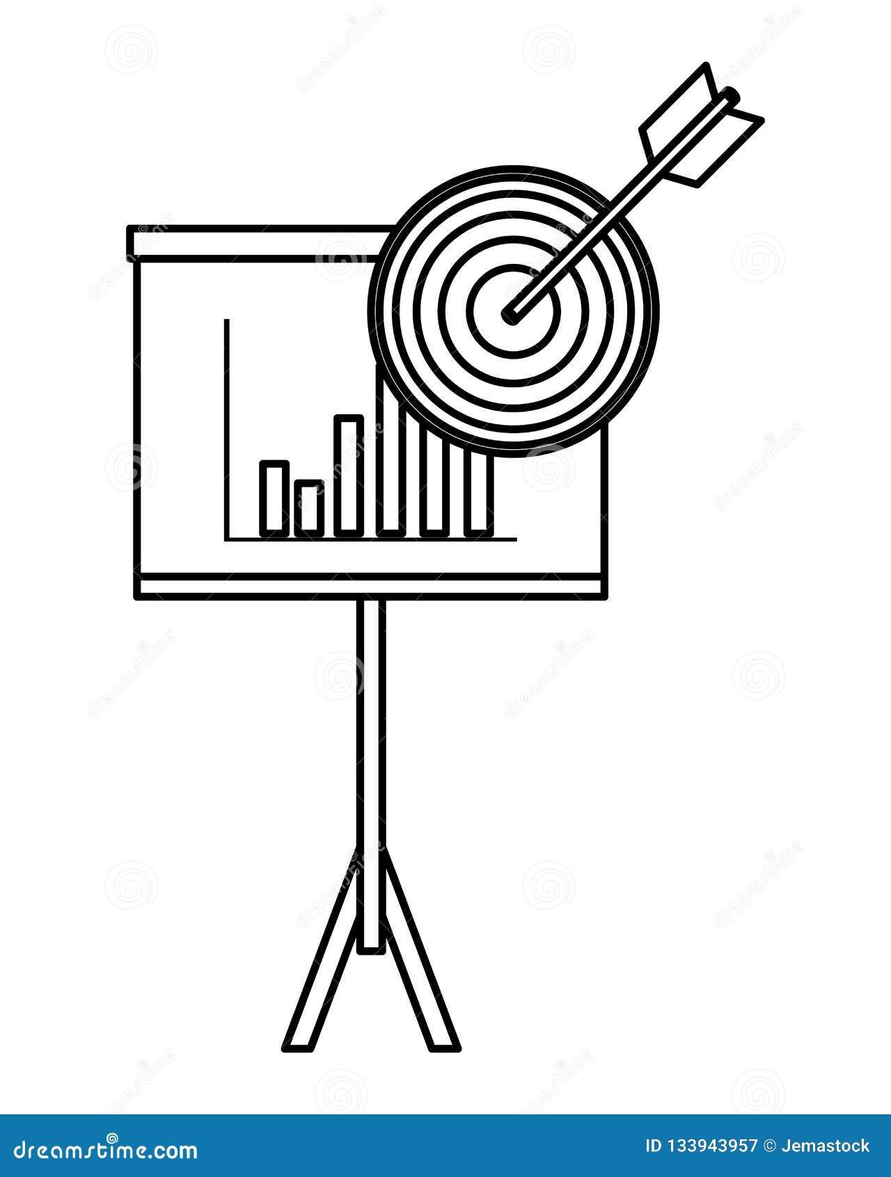 Business Graphs on Whiteboard with Target Black and White Stock Vector ...