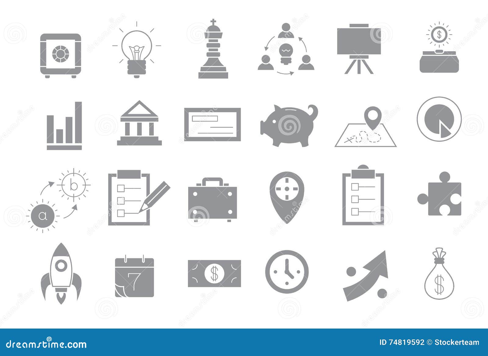 Business Gray Strategy Vector Icons Set Stock Vector - Illustration of ...