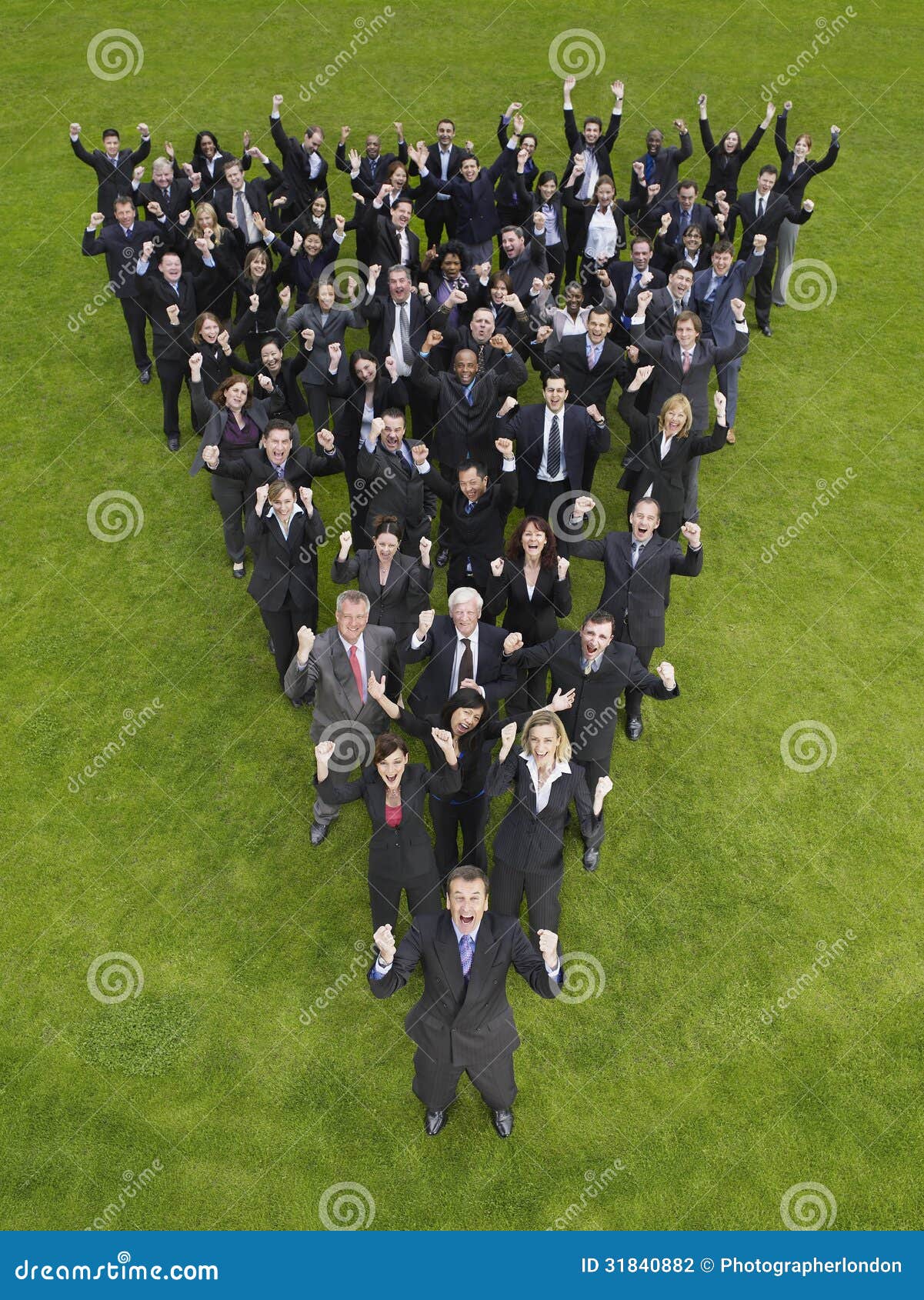 Business Group Cheering in Triangle Formation Stock Photo - Image of ...