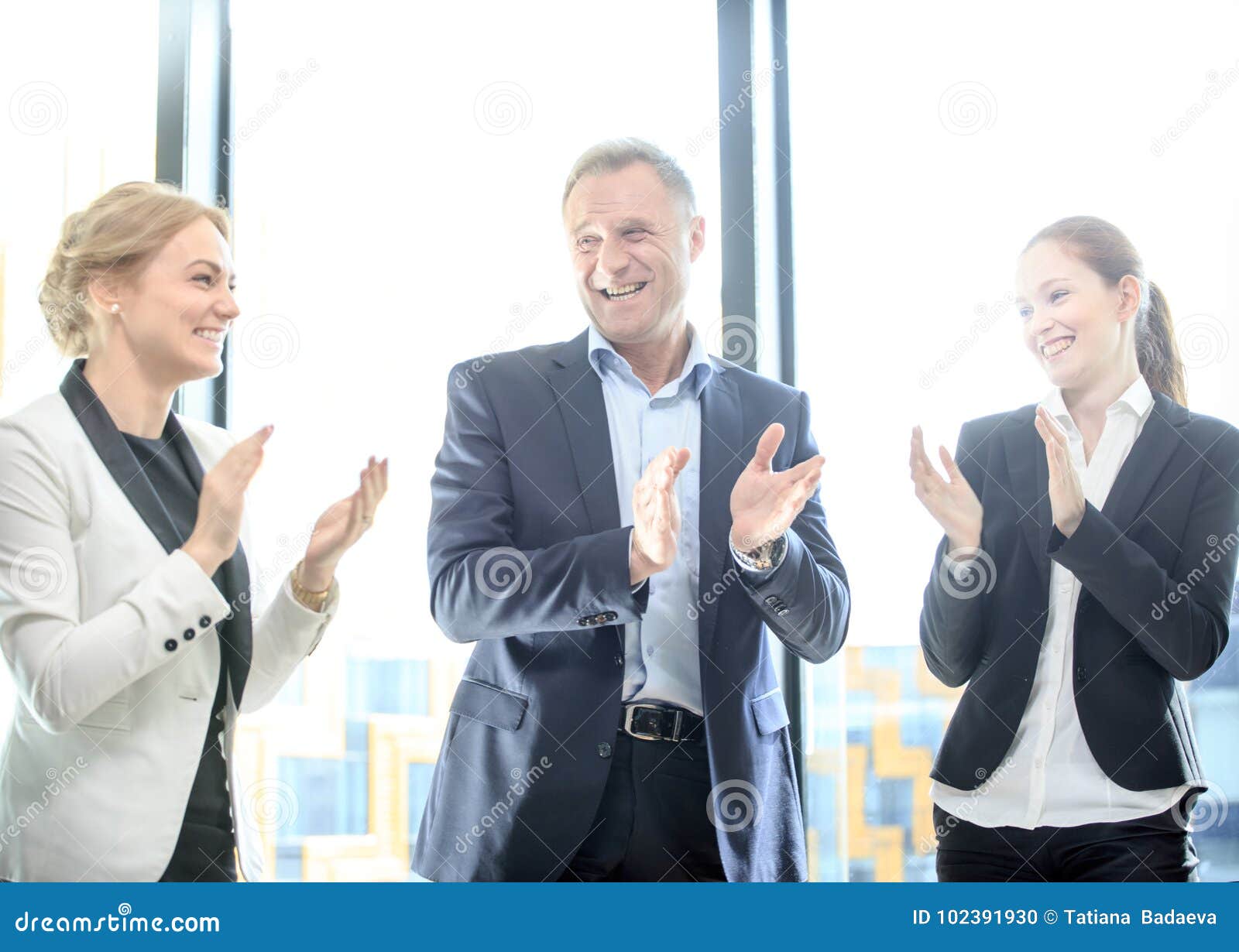 Business Group Clapping and Smiling Stock Photo - Image of congratulate ...