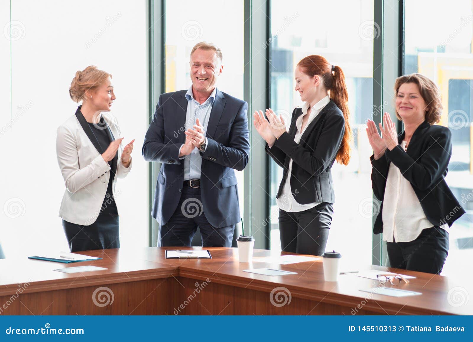Business Group Clapping and Smiling Stock Image - Image of people ...