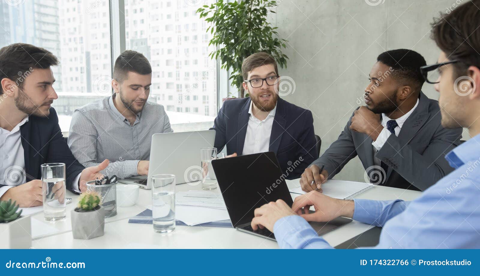 Business Group Having Morning Briefing in Office Stock Photo - Image of ...