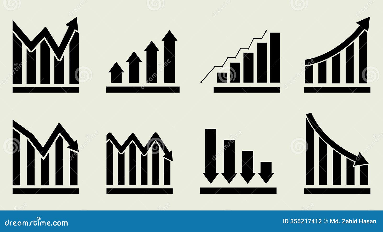 Business Growing Graph Icon Set Profit Increase Decrease Arrow Up Down ...
