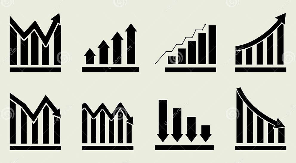 Business Growing Graph Icon Set Profit Increase Decrease Arrow Up Down ...