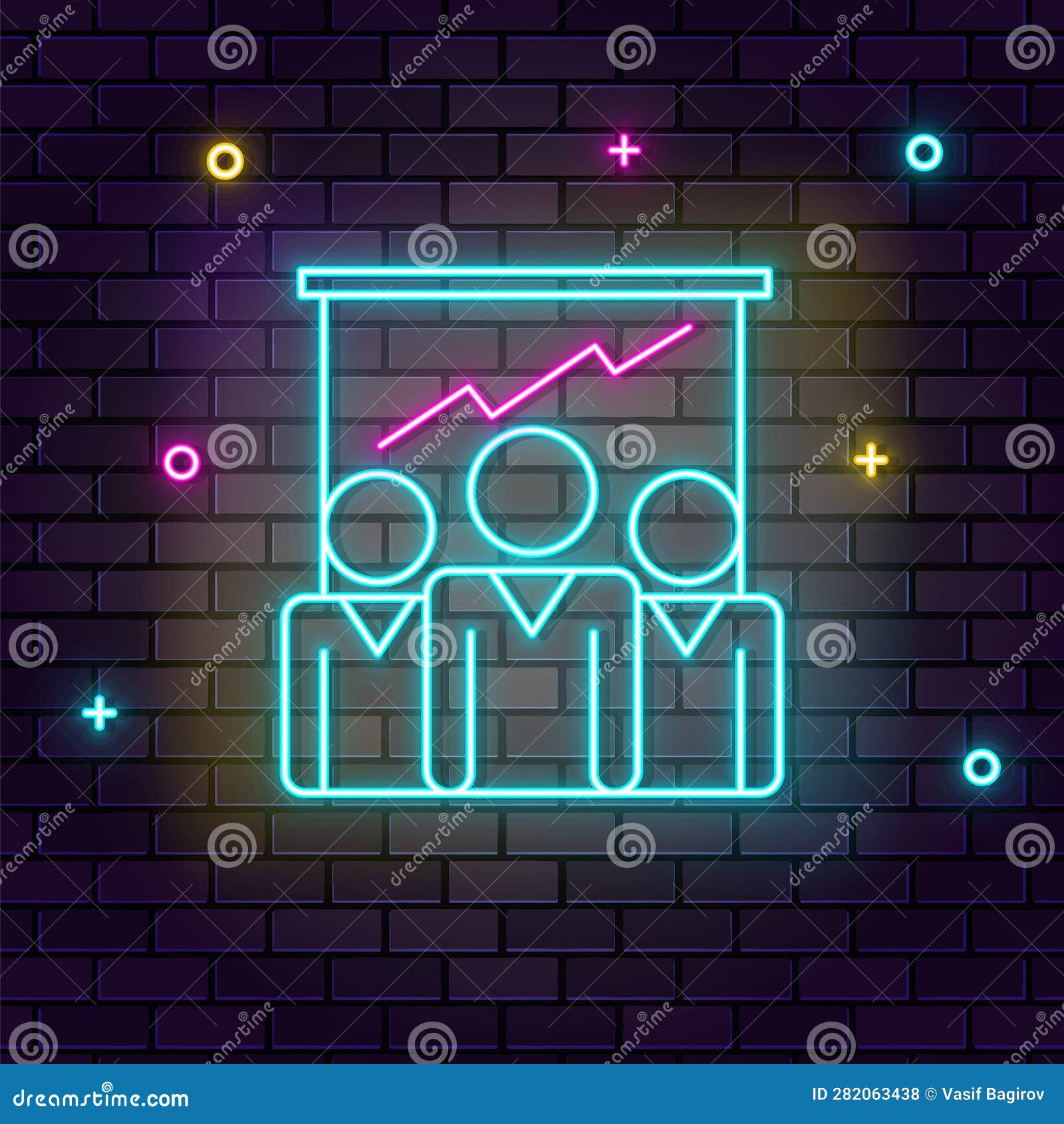 Business Growth, Graph, Multicolor Neon Icon on Dark Brick Wall Stock ...