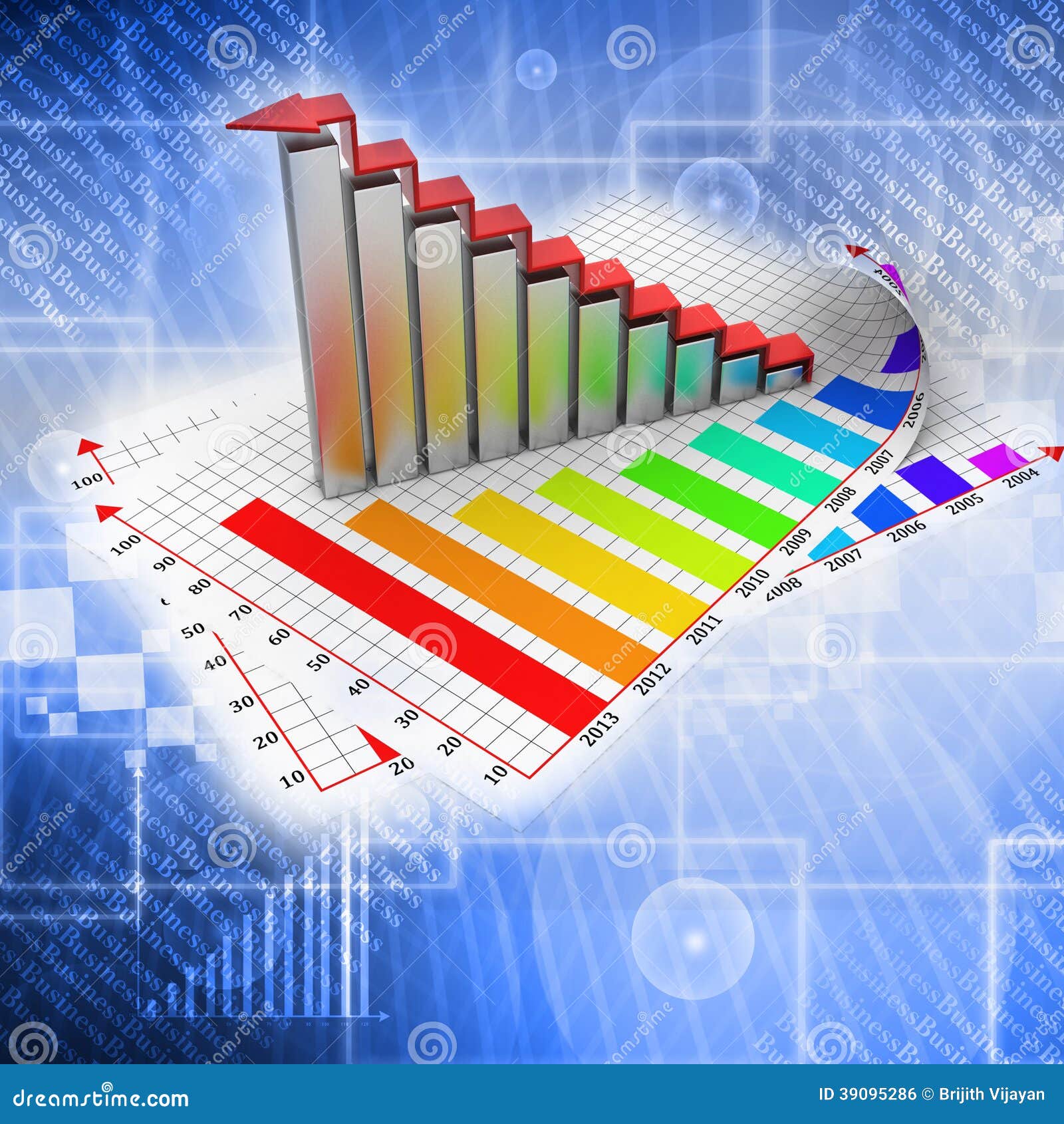 Business Growth Graph and Pie Chart Stock Illustration - Illustration ...