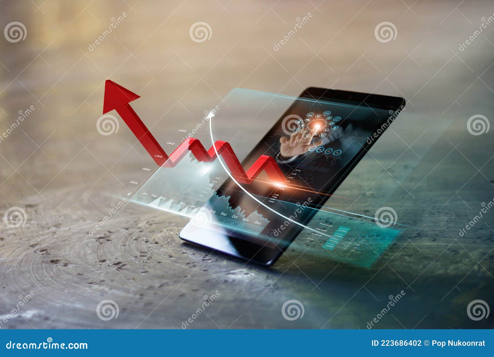 Business Growth, Increasing Red Arrow Graph on Business Data Report ...