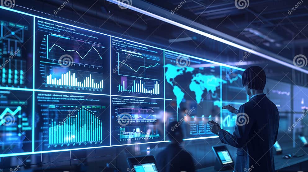 Business Growth Visuals on Digital Screens, Tech-savvy Workspace Stock ...