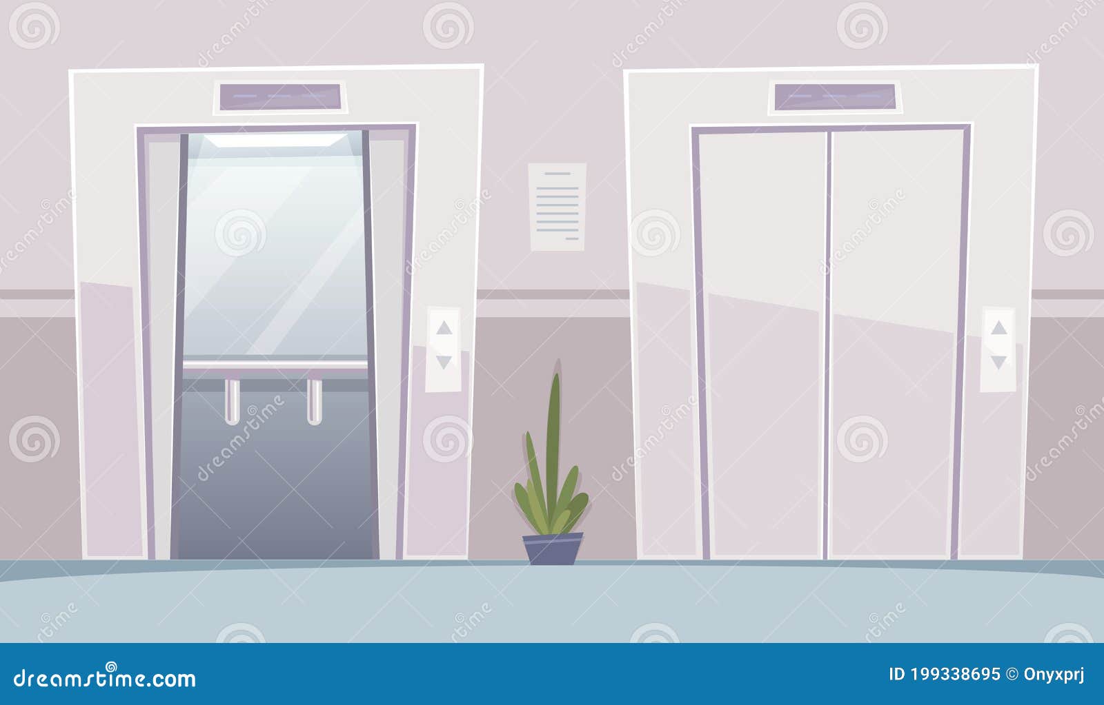 Business Hall Elevator. Office Building With Opened An Closed Doors ...