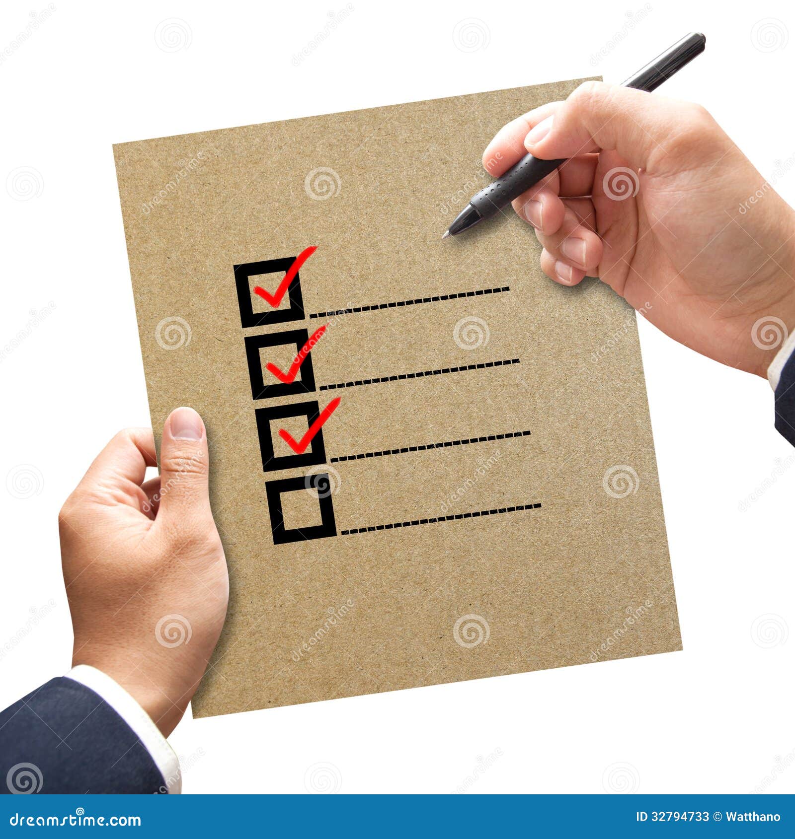 Business Hand with Check Boxes on Paper Concept Stock Image - Image of ...