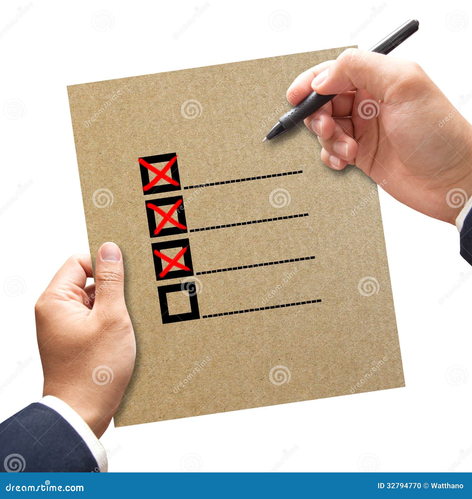 Business Hand with Check Boxes on Paper Concept Stock Photo - Image of ...